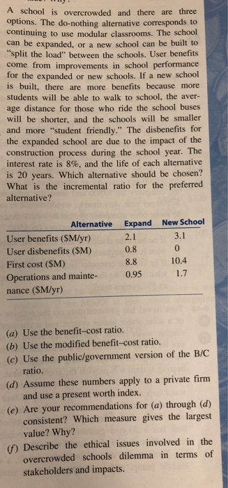 Solved A school is overcrowded and there are three options. | Chegg.com