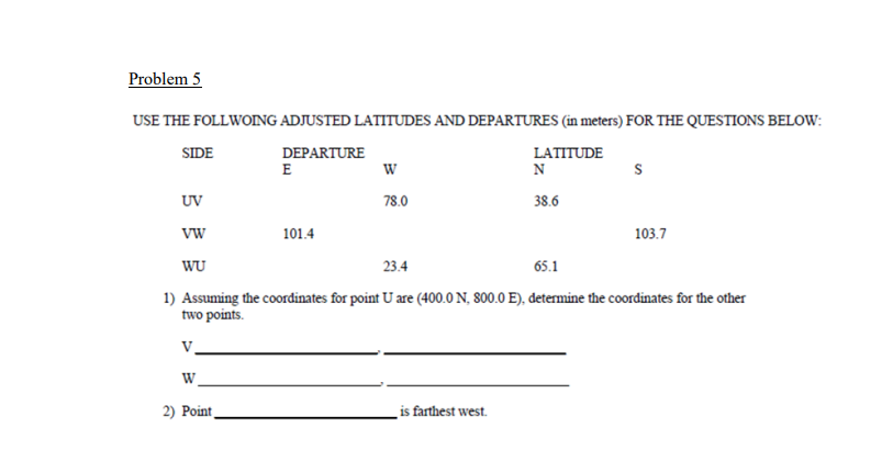 Solved Use the following adjusted latitudes and departures | Chegg.com