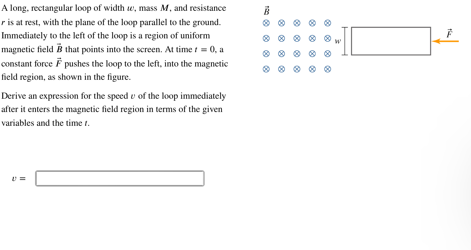 Solved A long, rectangular loop of width w, mass M, and | Chegg.com