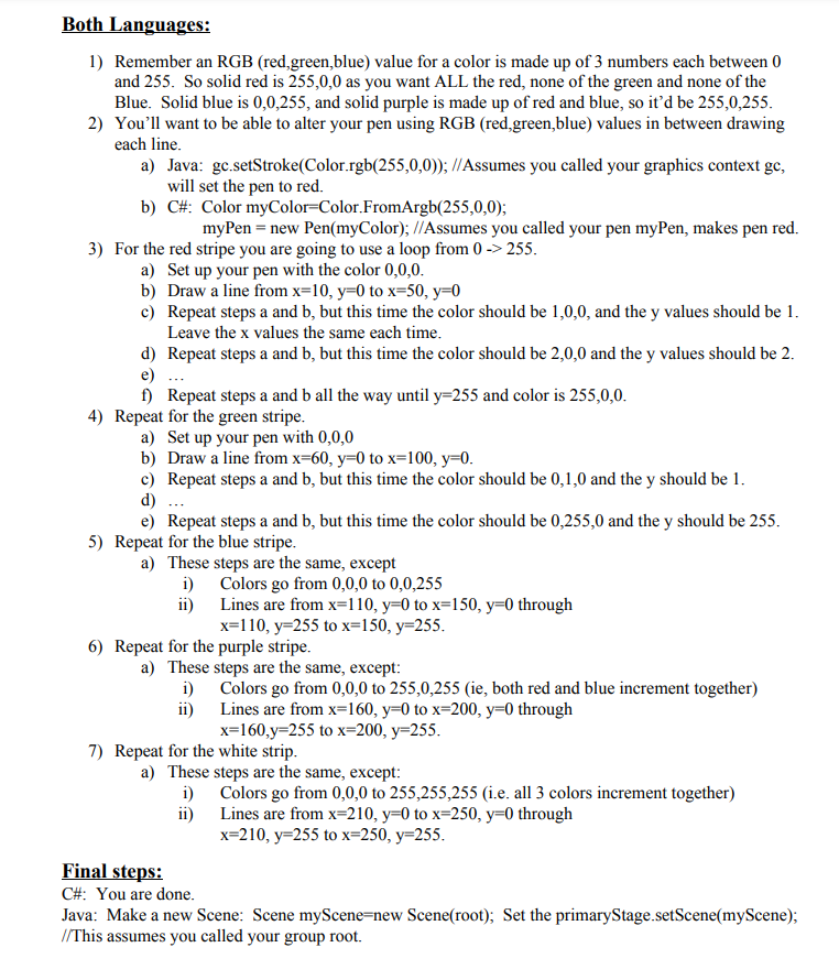 Solved Concept Summary: 1. Graphics Java/C# 2. Colors 3. | Chegg.com