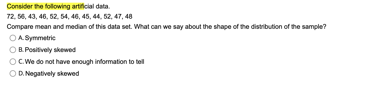Solved Consider the following artificial data. | Chegg.com