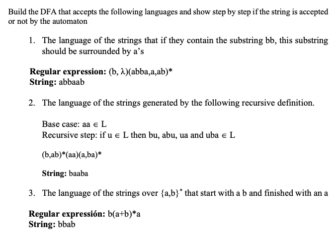 Solved Build the DFA that accepts the following languages | Chegg.com