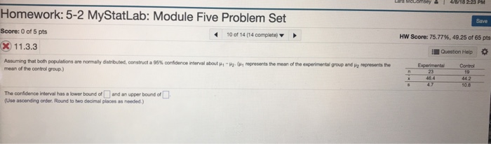 Solved Homework: 5-2 MyStatLab: Module Five Problem Set Save | Chegg.com