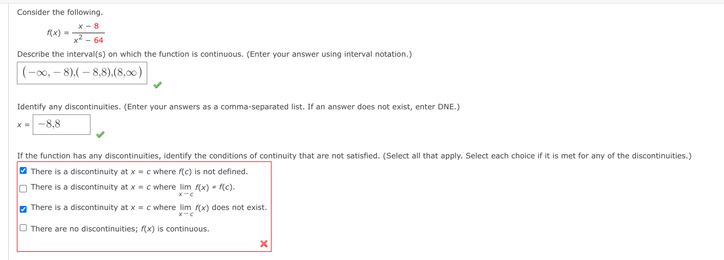 Solved Consider the following. f(x)=x2−64x−8 Describe the | Chegg.com