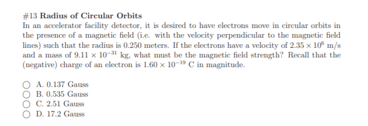 Solved #13 Radius of Circular Orbits In an accelerator | Chegg.com