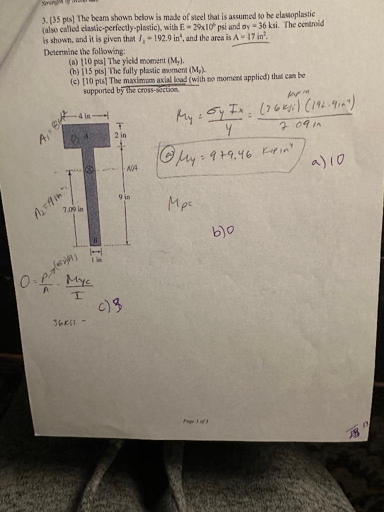 Solved 3. [35 pts] The beam shown below is made of steel | Chegg.com
