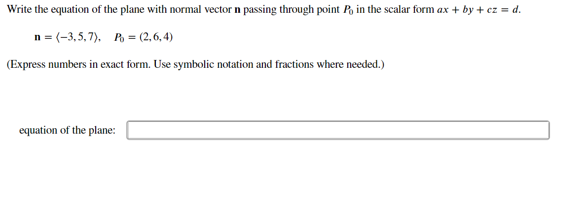 Solved Write the equation of the plane with normal vector n | Chegg.com