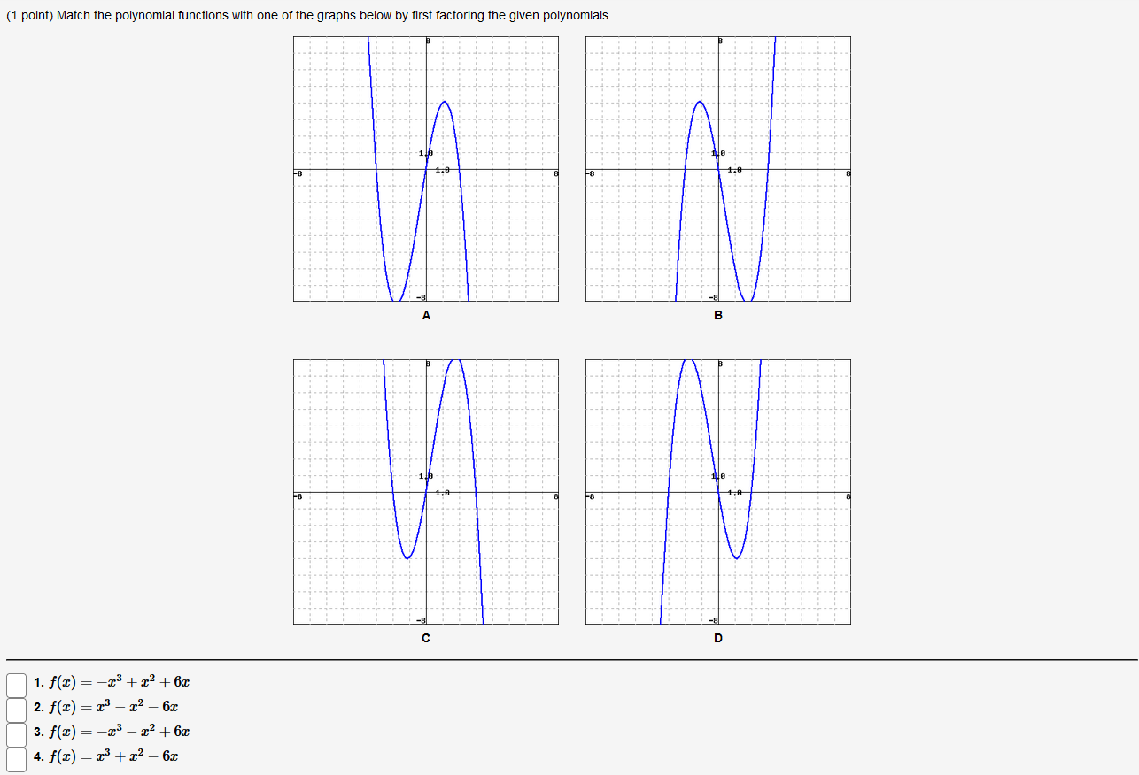 Solved (1 point) Match the polynomial functions with one of | Chegg.com