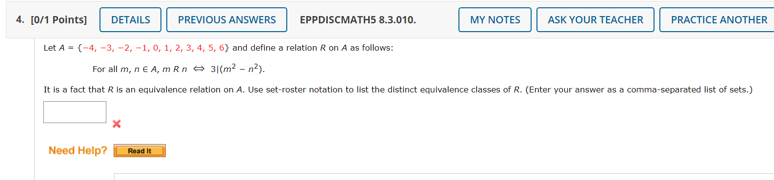 Solved 4. [0/1 Points] DETAILS PREVIOUS ANSWERS EPPDISCMATH5 | Chegg.com