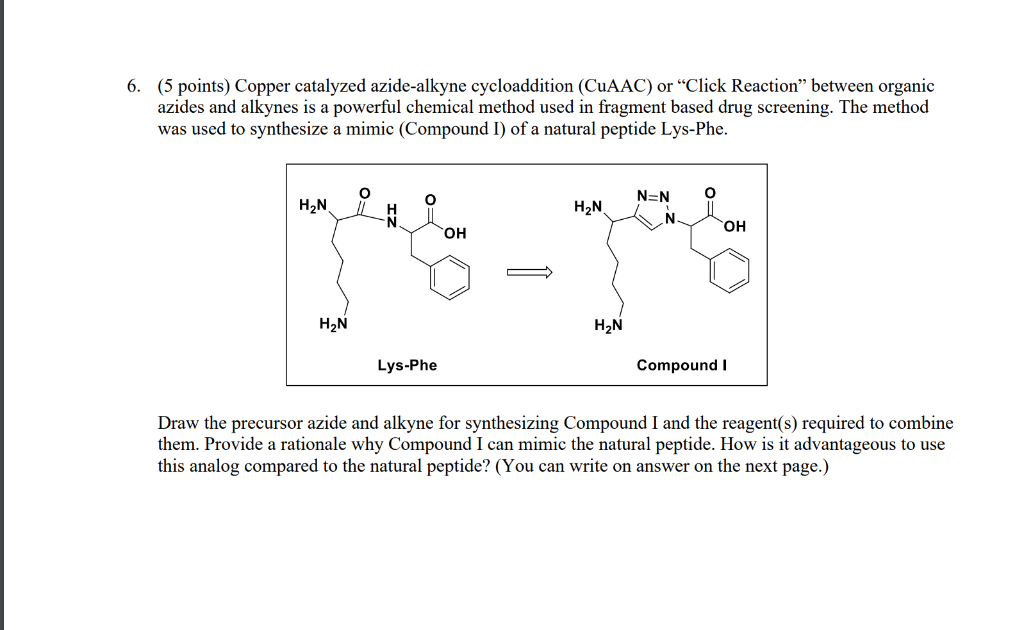Solved (5 points) Copper catalyzed azide-alkyne | Chegg.com
