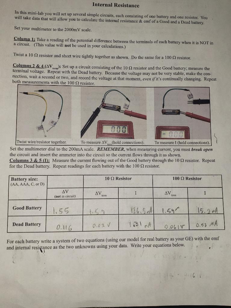 Solved Internal Resistance In this mini-lab you will set up | Chegg.com