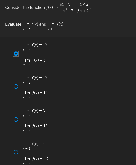Solved Consider the function f(x)={9x−5−x2+7 if x 2. | Chegg.com