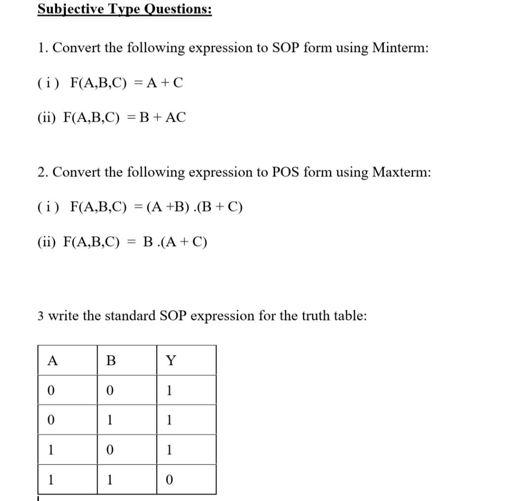 Solved Subjective Type Questions: 1. Convert the following | Chegg.com