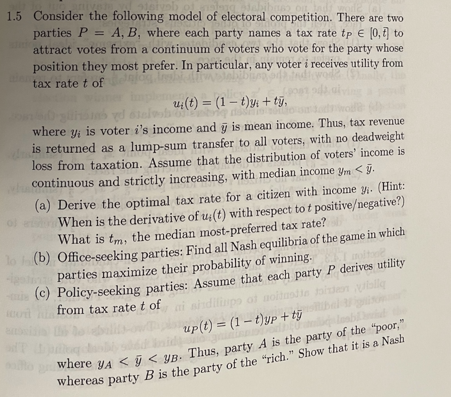 .5 Consider the following model of electoral | Chegg.com