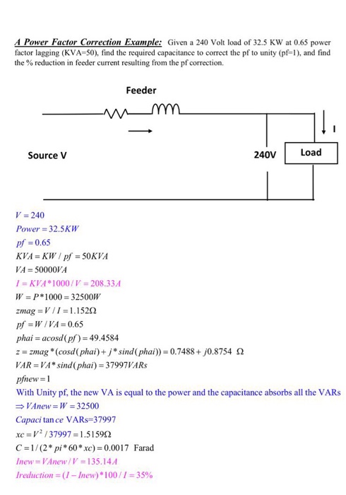 Solved A Power Factor Correction Example: Given a 240 Volt | Chegg.com