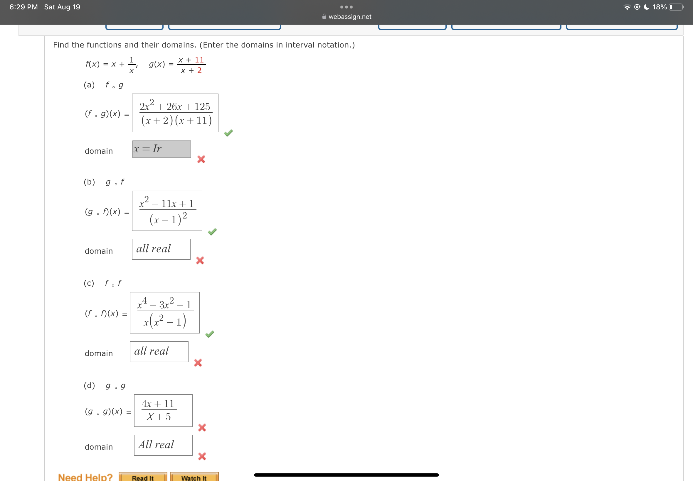Solved Find the functions and their domains. (Enter the | Chegg.com