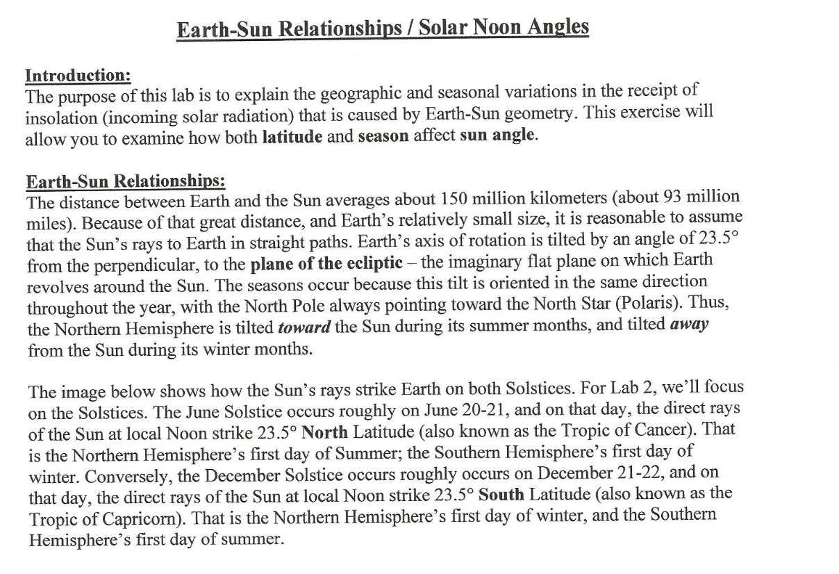 Earth-Sun Relationships / Solar Noon Angles | Chegg.com