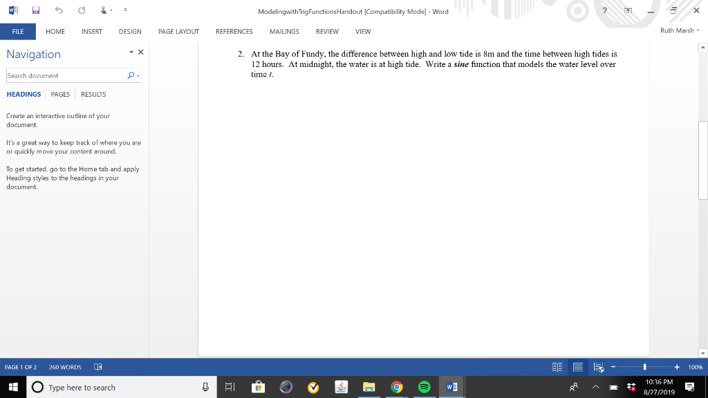 Solved Modelingwith TrigFunctions Handout Compatibility | Chegg.com