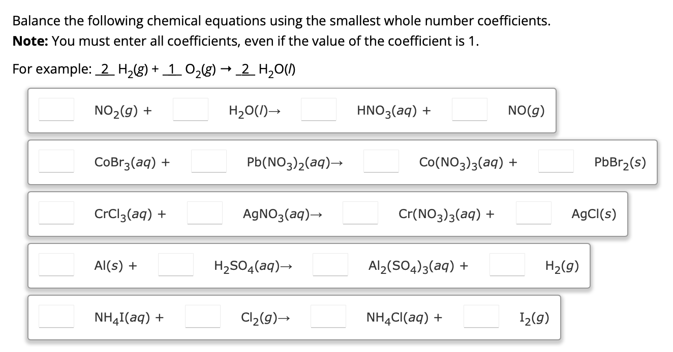 Solved Balance the following chemical equations using the | Chegg.com