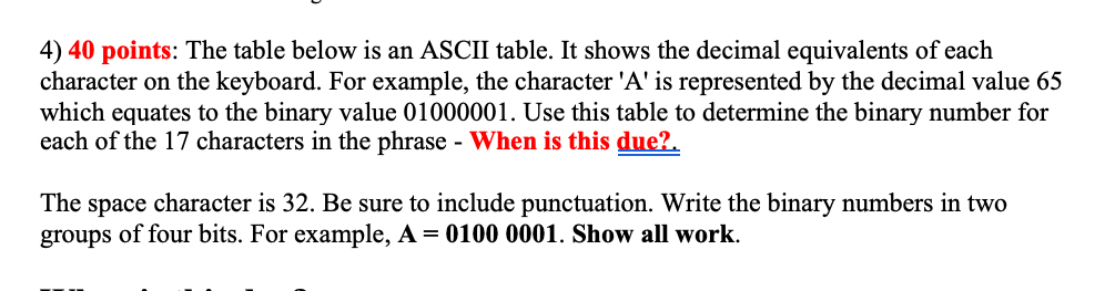 Solved 4) 40 points: The table below is an ASCII table. It | Chegg.com