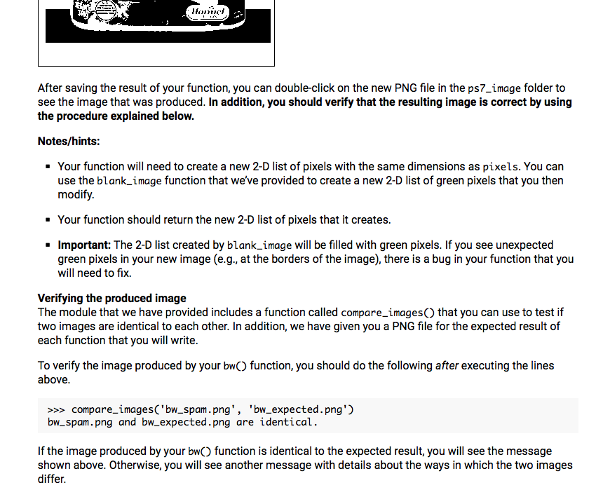 Problem 4: Images as 2-D lists 30 points; | Chegg.com