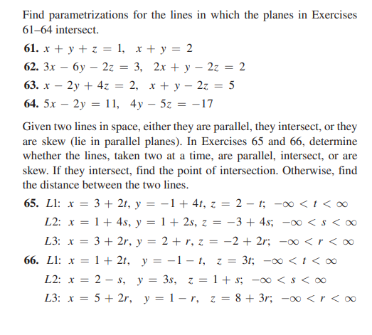 solve all ofthese Find parametrizations for the lines | Chegg.com