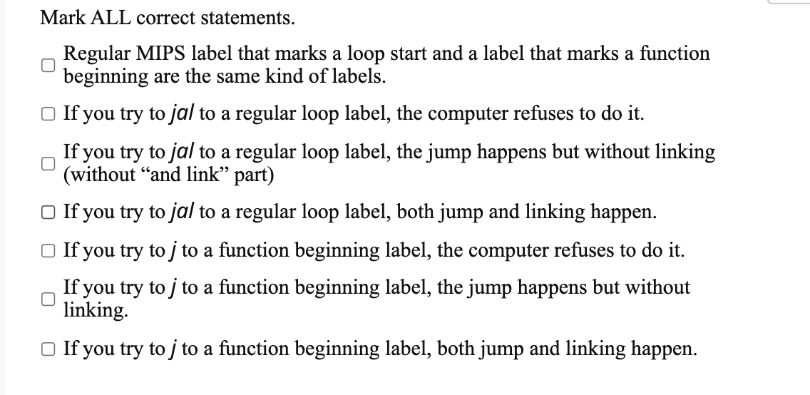 Solved Mark ALL correct statements. Regular MIPS label that | Chegg.com