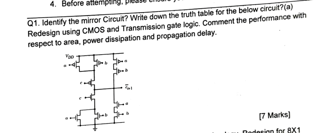 Solved Q1. Identify the mirror Circuit? Write down the truth | Chegg.com