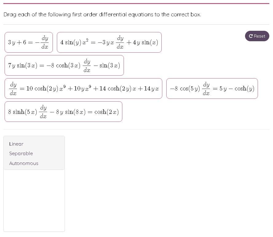 Solved Drag each of the following first order differential | Chegg.com