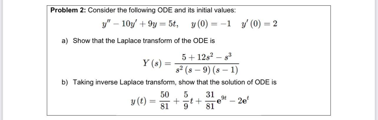 Solved Problem 2: Consider the following ODE and its initial | Chegg.com
