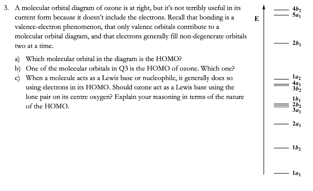 Solved = 4b2 5a1 E 3. A molecular orbital diagram of ozone | Chegg.com