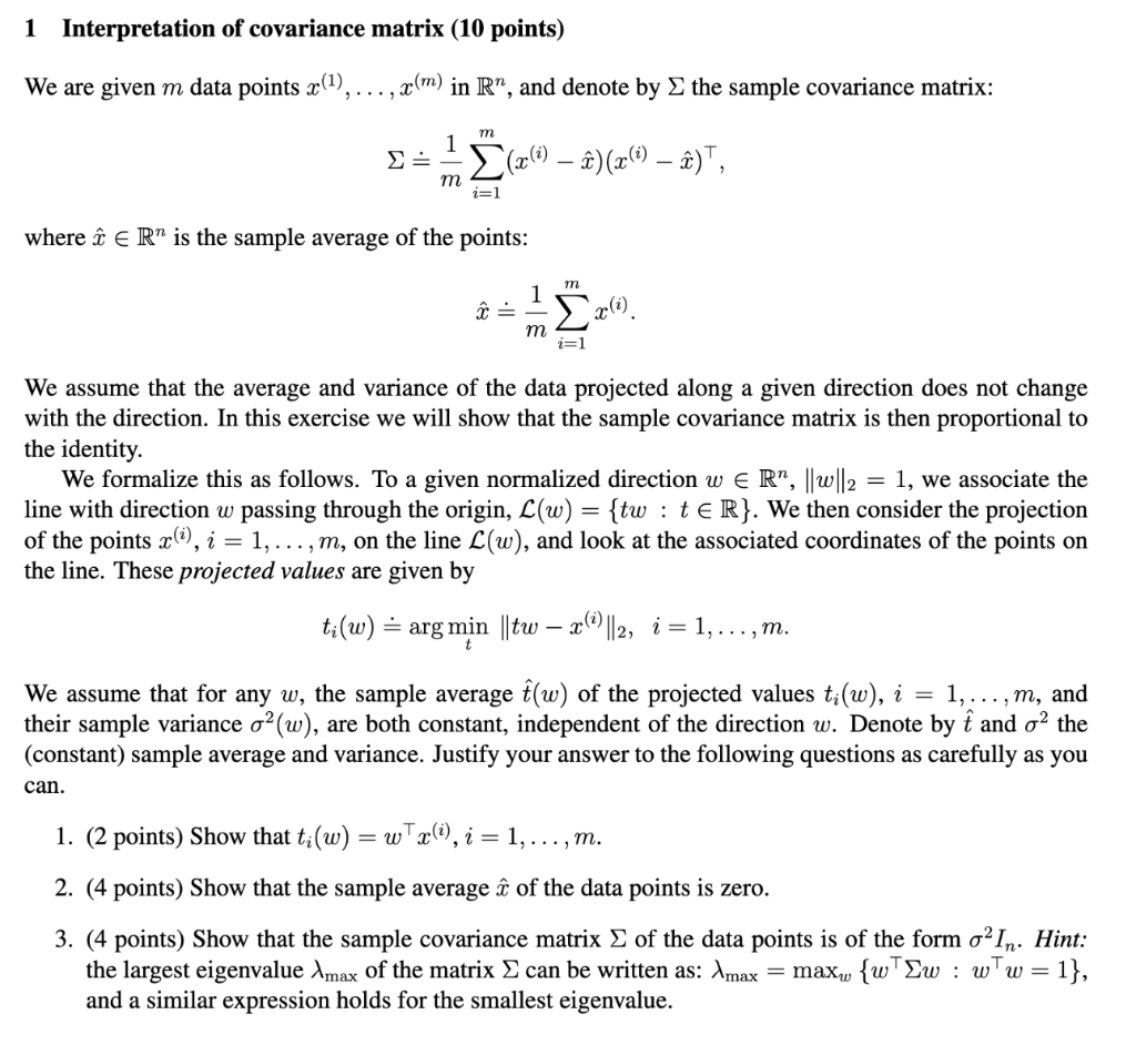 1 Interpretation of covariance matrix (10 points) We | Chegg.com