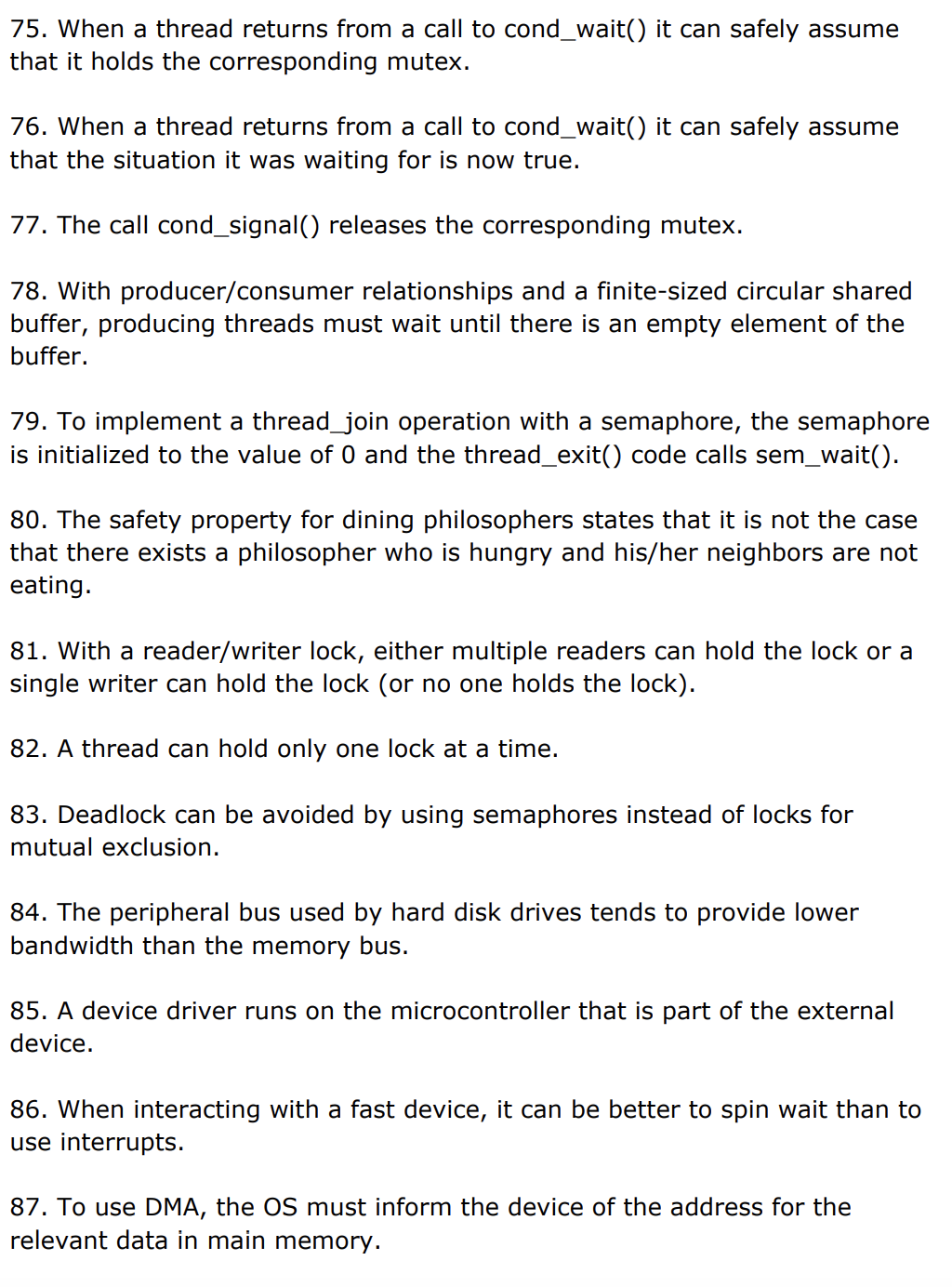 Solved 75. When a thread returns from a call to cond_wait() | Chegg.com