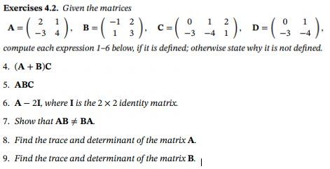 Solved Exercises 4.2. Given the matrices | Chegg.com