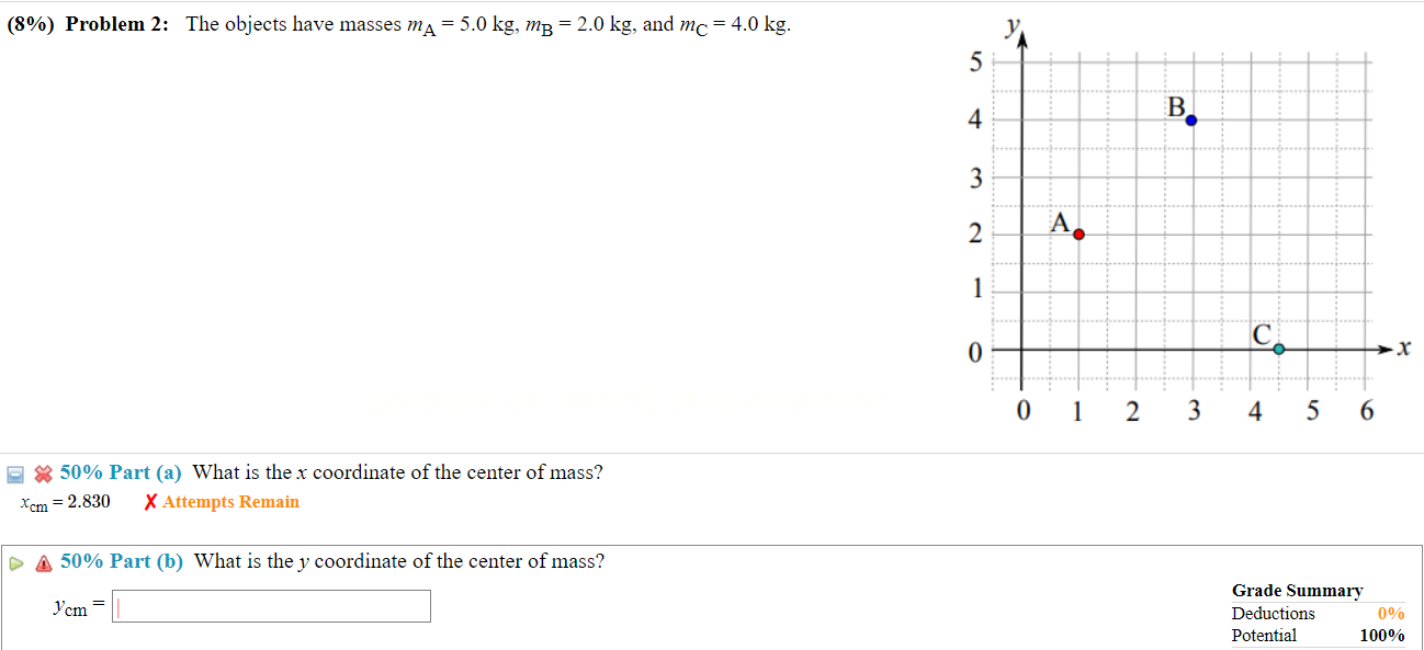 Solved (8\%) Problem 2: The objects have masses mA=5.0 | Chegg.com