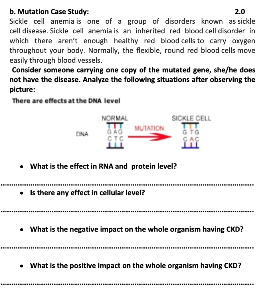Solved b. Mutation Case Study: 2.0 Sickle cell anemia is one | Chegg.com