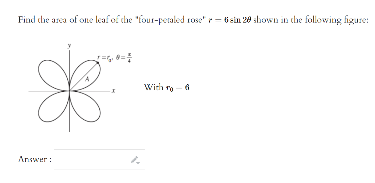 Solved Find the area of one leaf of the "four-petaled rose" | Chegg.com