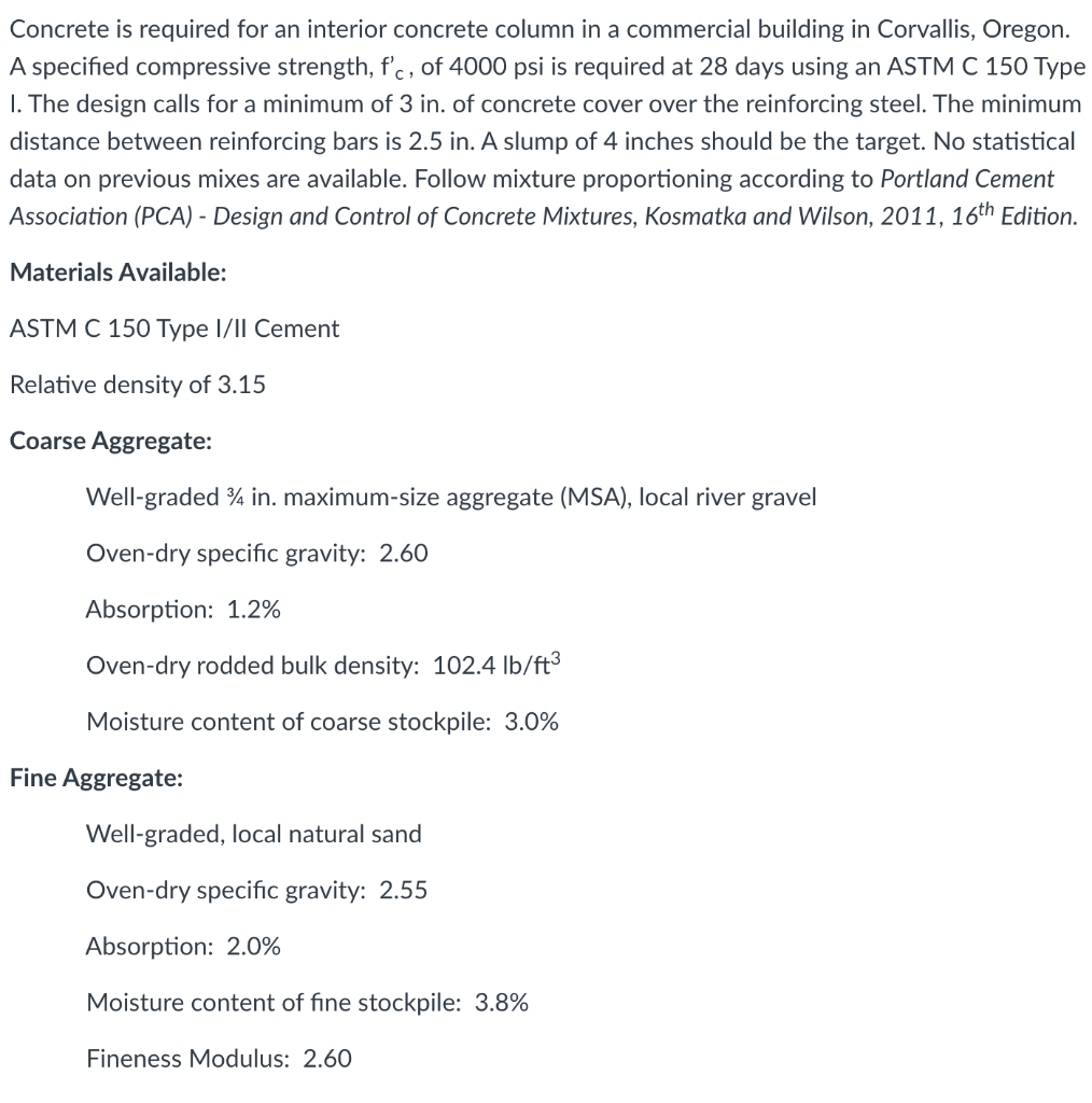 Solved -What is the required w/cm ratio? -What is the | Chegg.com