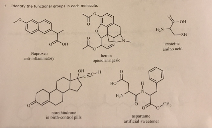 Solved 1. Identify the functional groups in each molecule. | Chegg.com