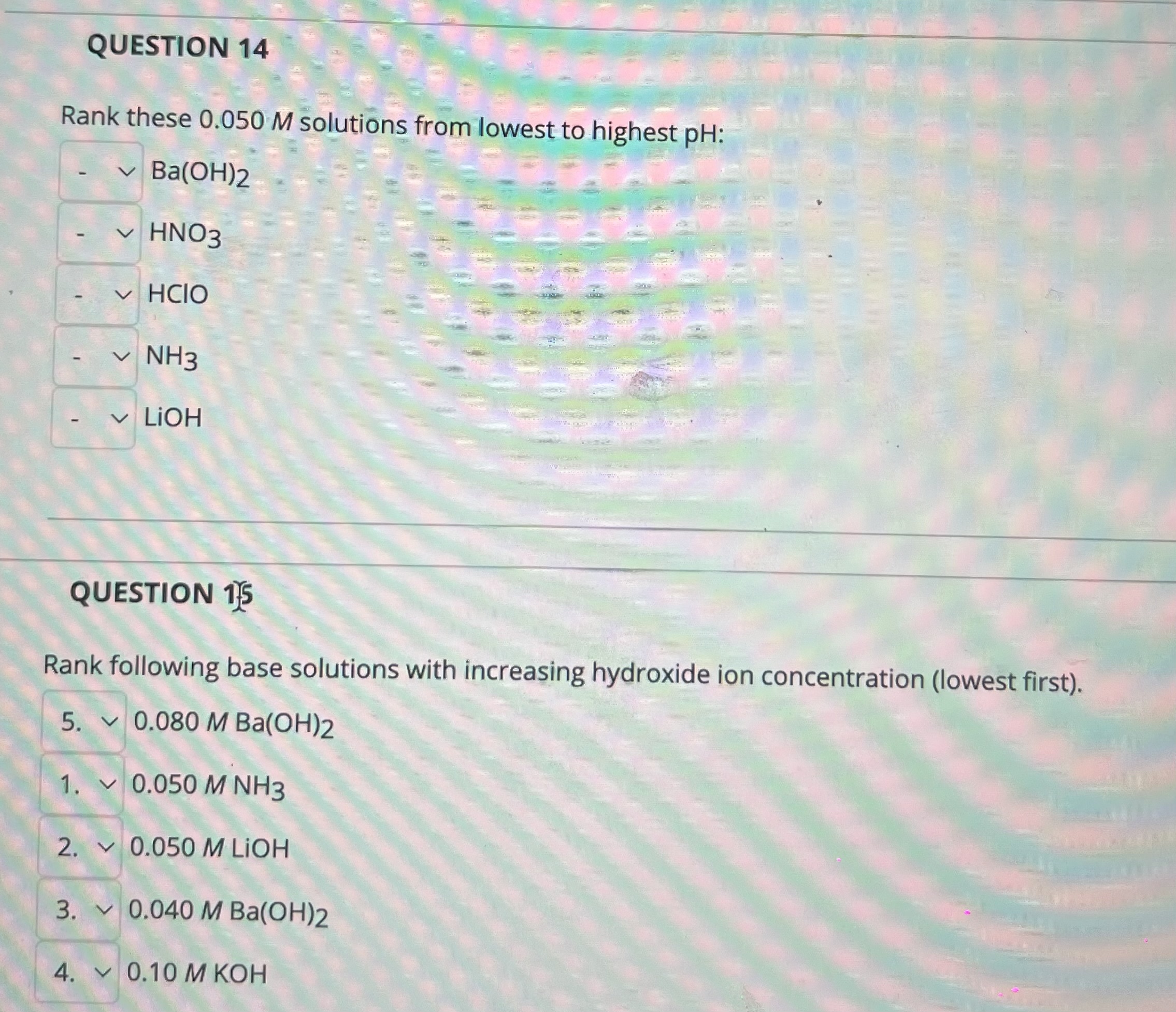 Solved Rank these 0.050M solutions from lowest to highest pH | Chegg.com