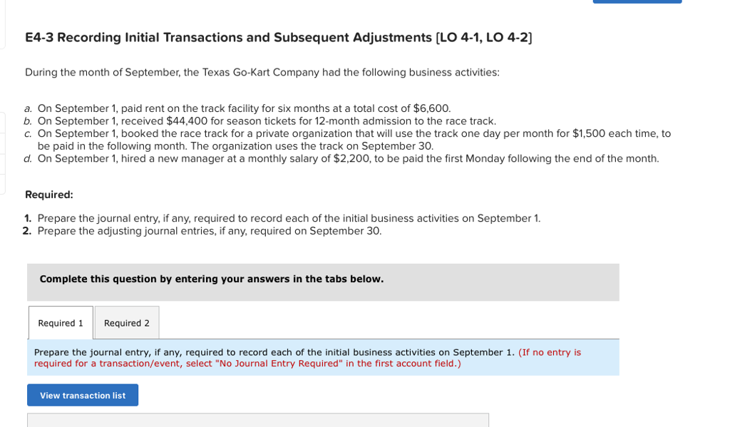 Solved E4-3 Recording Initial Transactions and Subsequent | Chegg.com