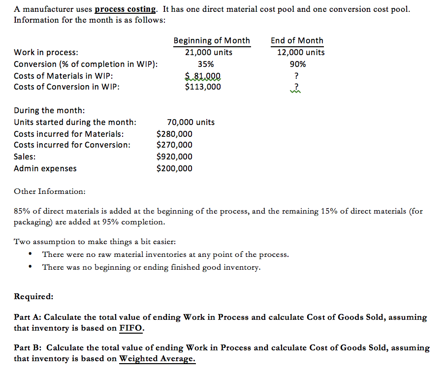 Solved A manufacturer uses process costing. It has one | Chegg.com