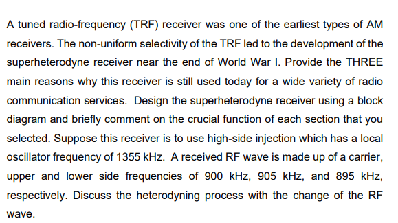 Solved A tuned radio-frequency (TRF) receiver was one of the | Chegg.com
