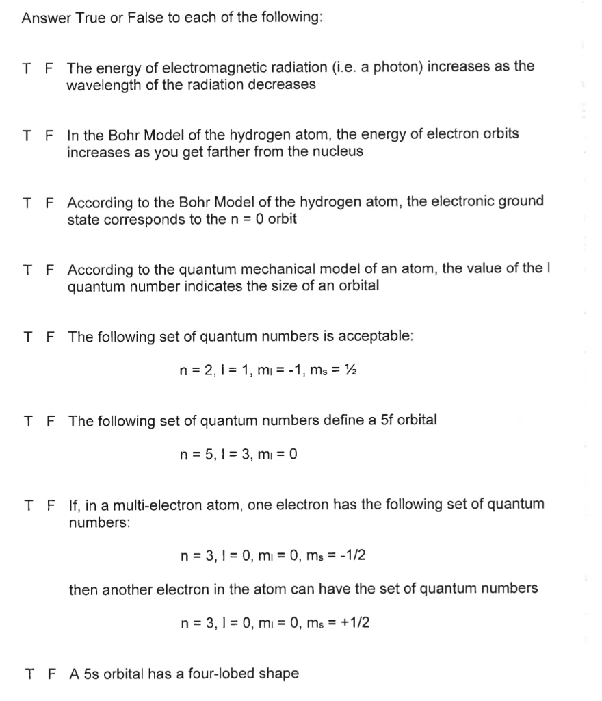 Solved Answer True or False to each of the following: TF The | Chegg.com