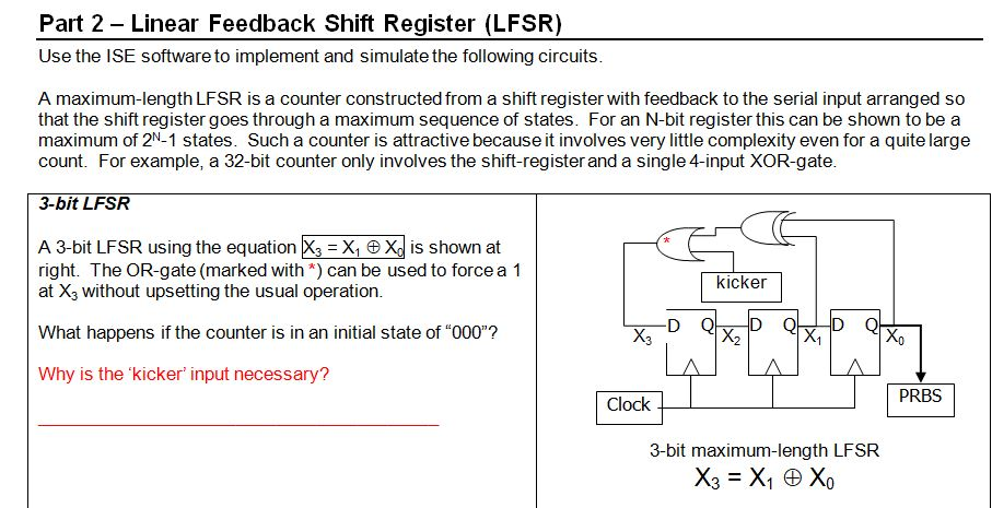 Part 2 - Linear Feedback Shift Register (LFSR) Use | Chegg.com