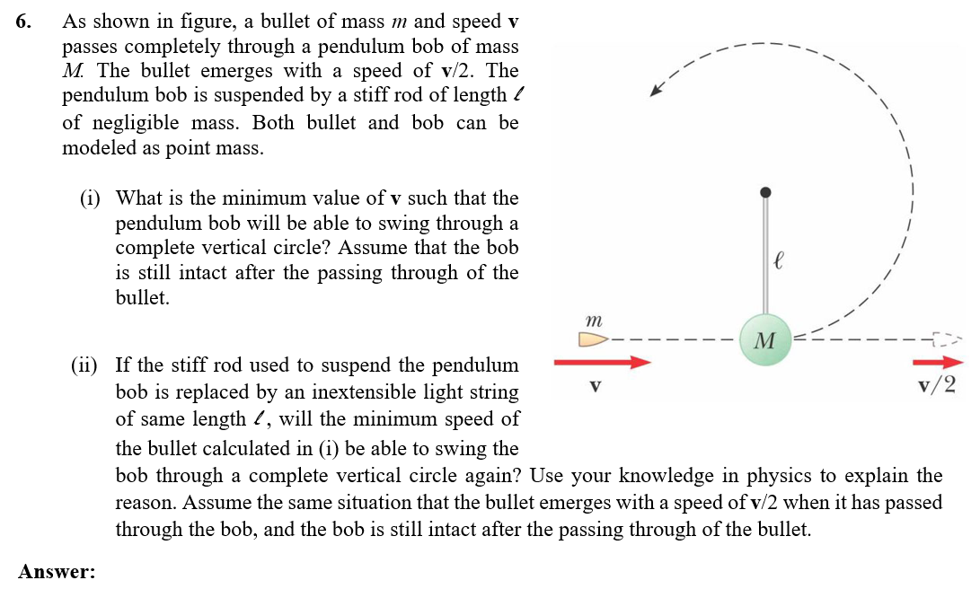 Solved 6. As shown in figure, a bullet of mass m and speed v | Chegg.com