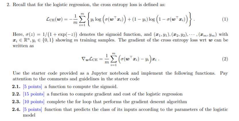 2. Recall that for the logistic regression, the cross | Chegg.com