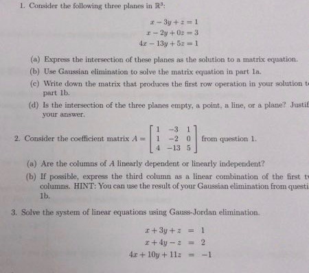 Solved 1. Consider the following three planes in R3: 4x -13y | Chegg.com