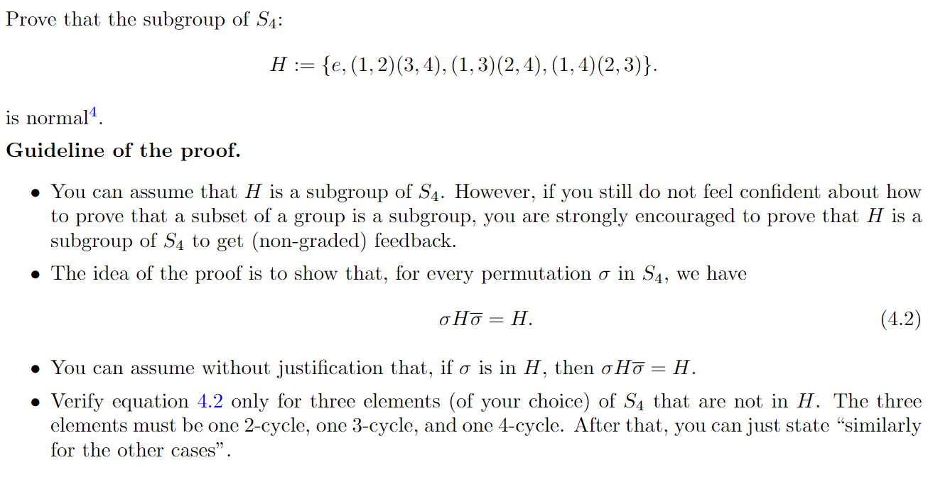 Solved Prove that the subgroup of S4 : | Chegg.com