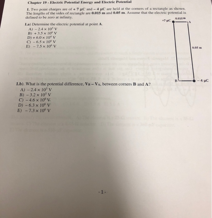 Solved Chapter 19- Electric Potential Energy and Electric | Chegg.com